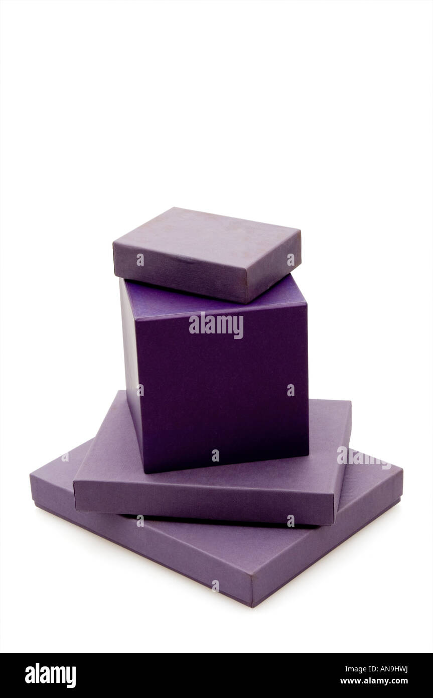 purple and mauve boxes presents gifts Stock Photo - Alamy