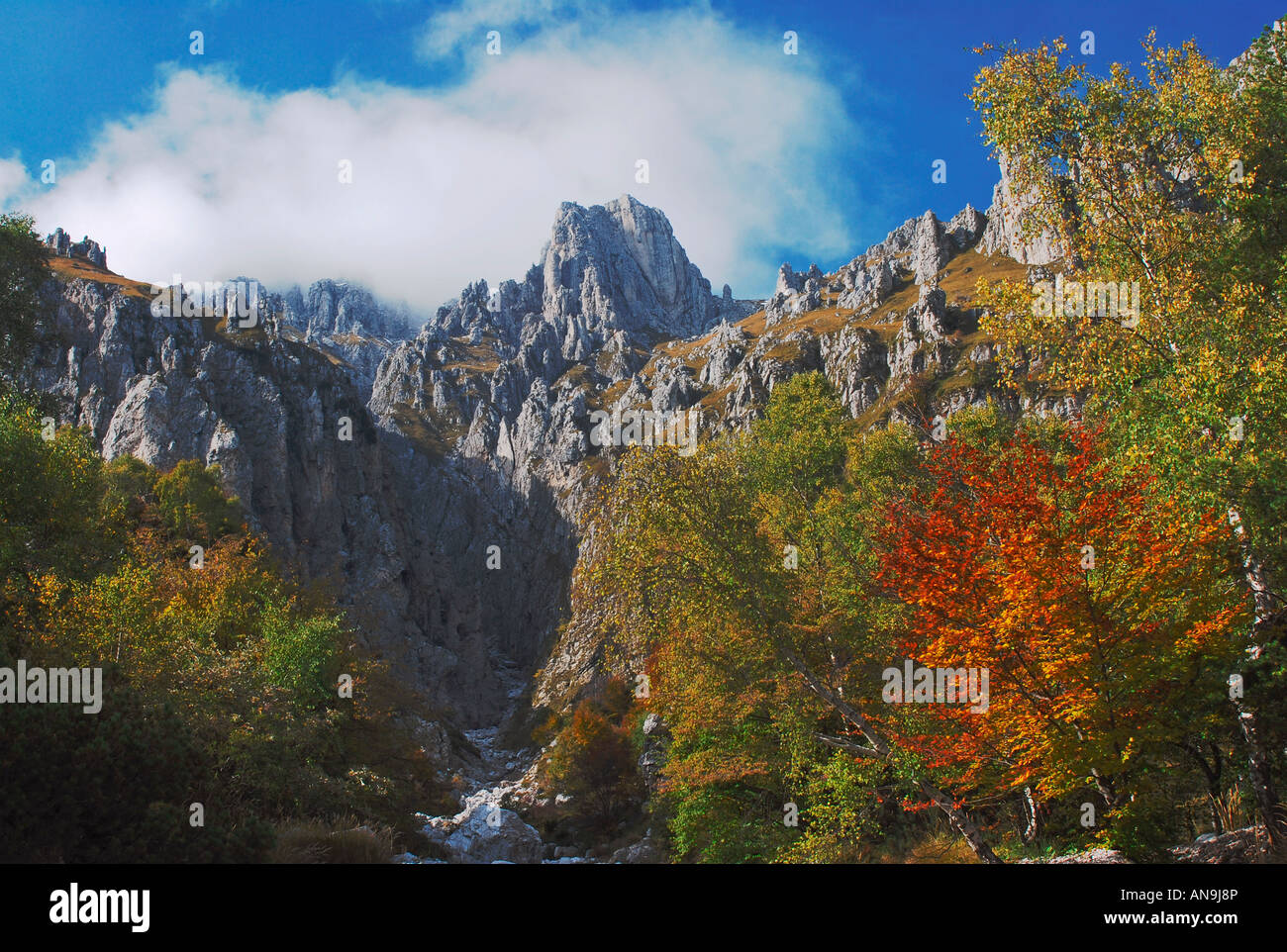an autumnal view of the Grigna Meridionale or Grignetta mountain ...