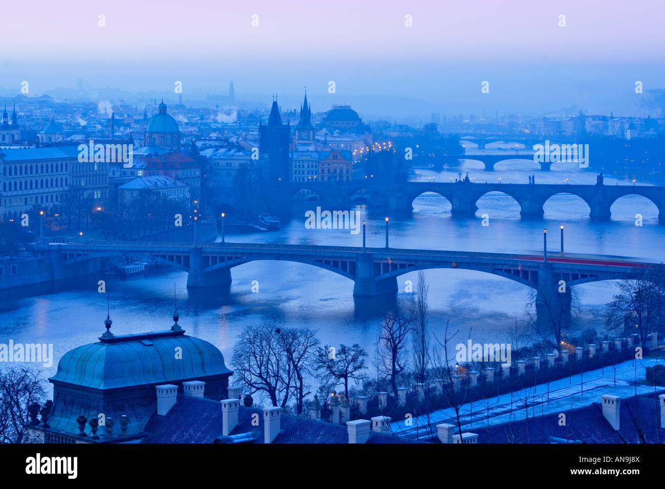 CZECH REPUBLIC PRAGUE PRAGUE BRIDGES AT DAWN VLTAVA RIVER Stock Photo ...