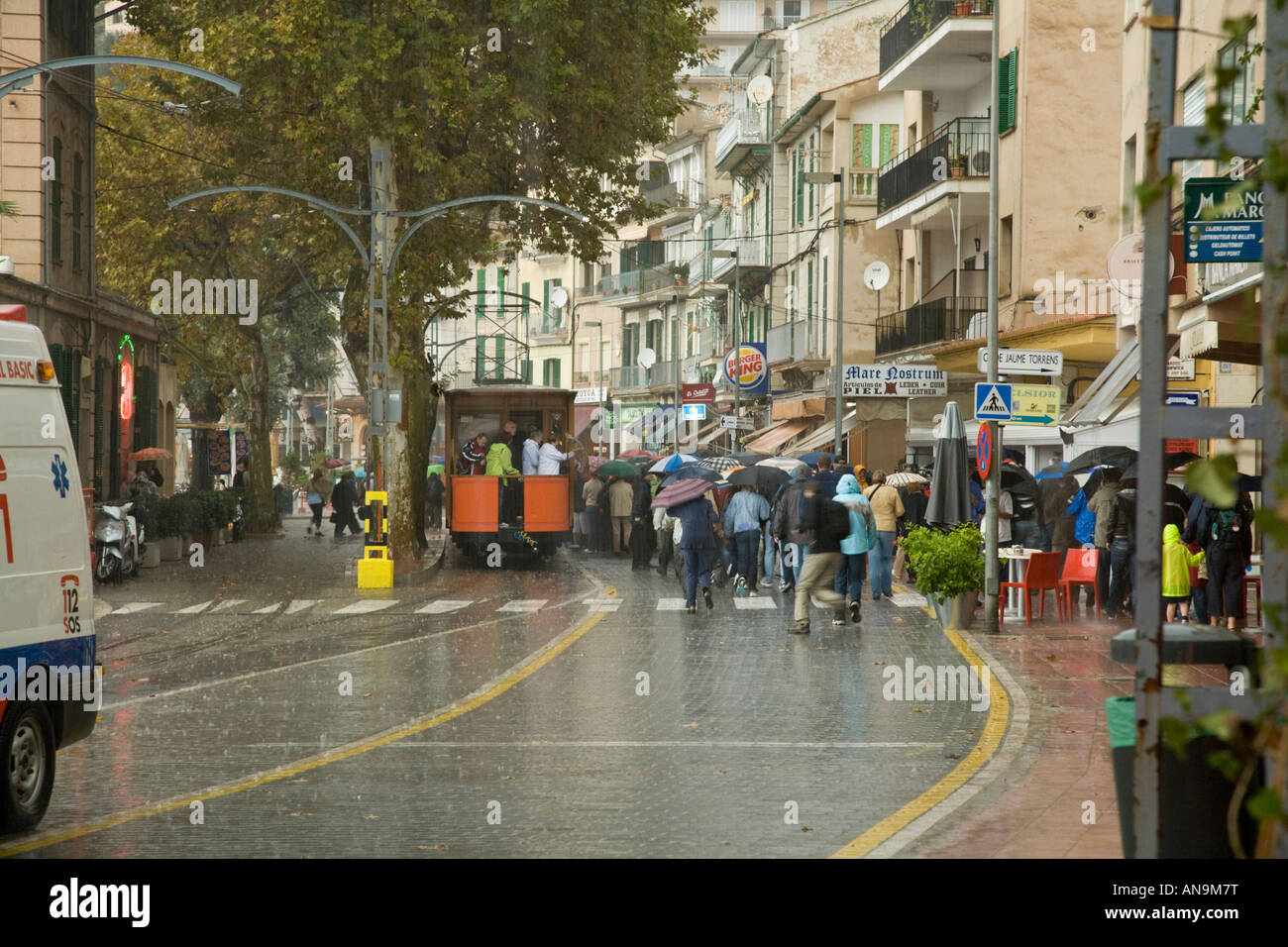 Torrential rain storm at Port de Soller Majorca Balearic Islands Spain ...