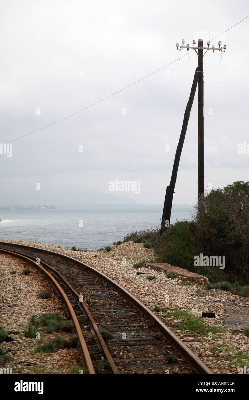 railway line on the beach Peloponnese Greece Stock Photo - Alamy