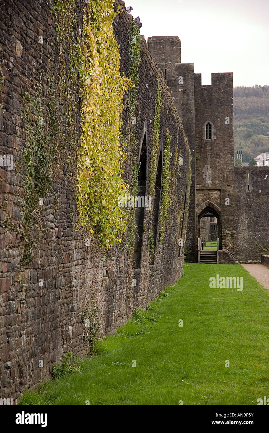 walkway alongside Caerphilly Castle east wall Stock Photo - Alamy