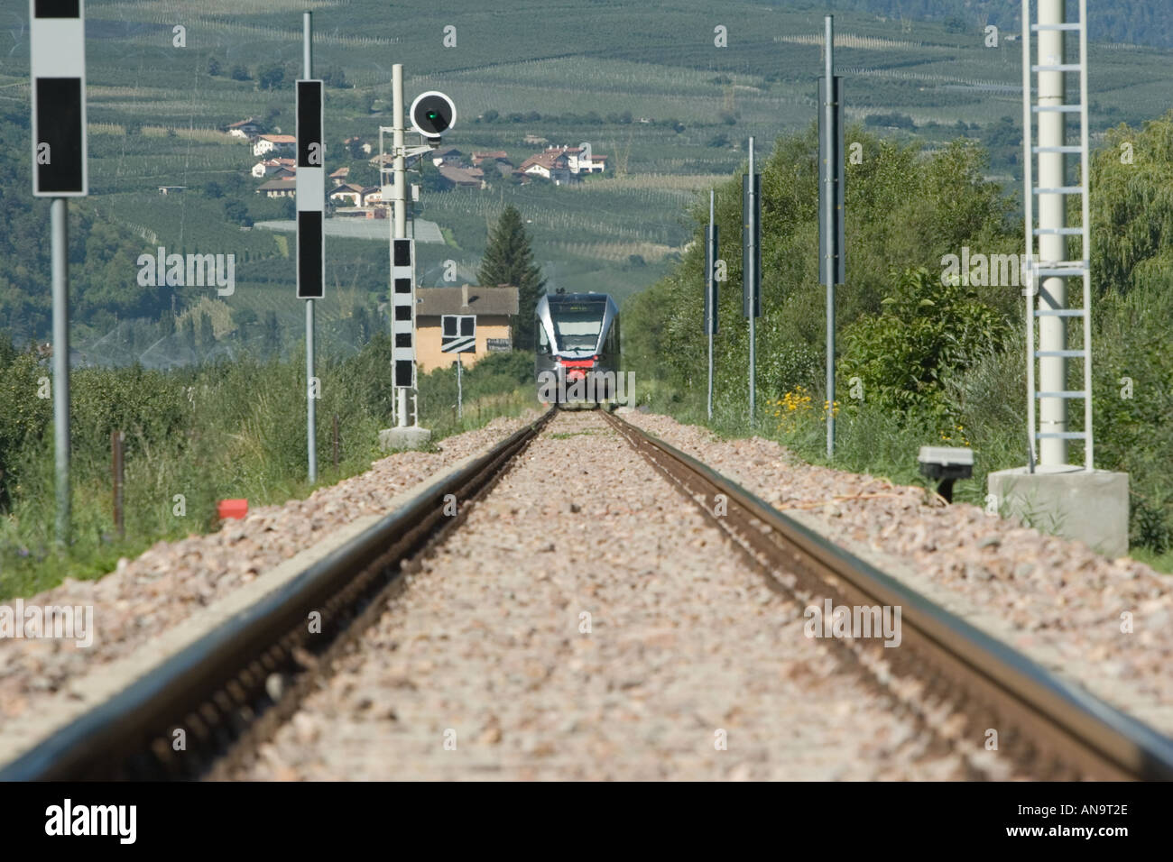 New railway and train 2005 in Venosta Valley Alto Adige Italy Stock ...