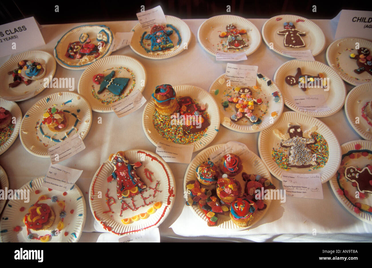 Children s cakes on display at a food fair Stock Photo - Alamy