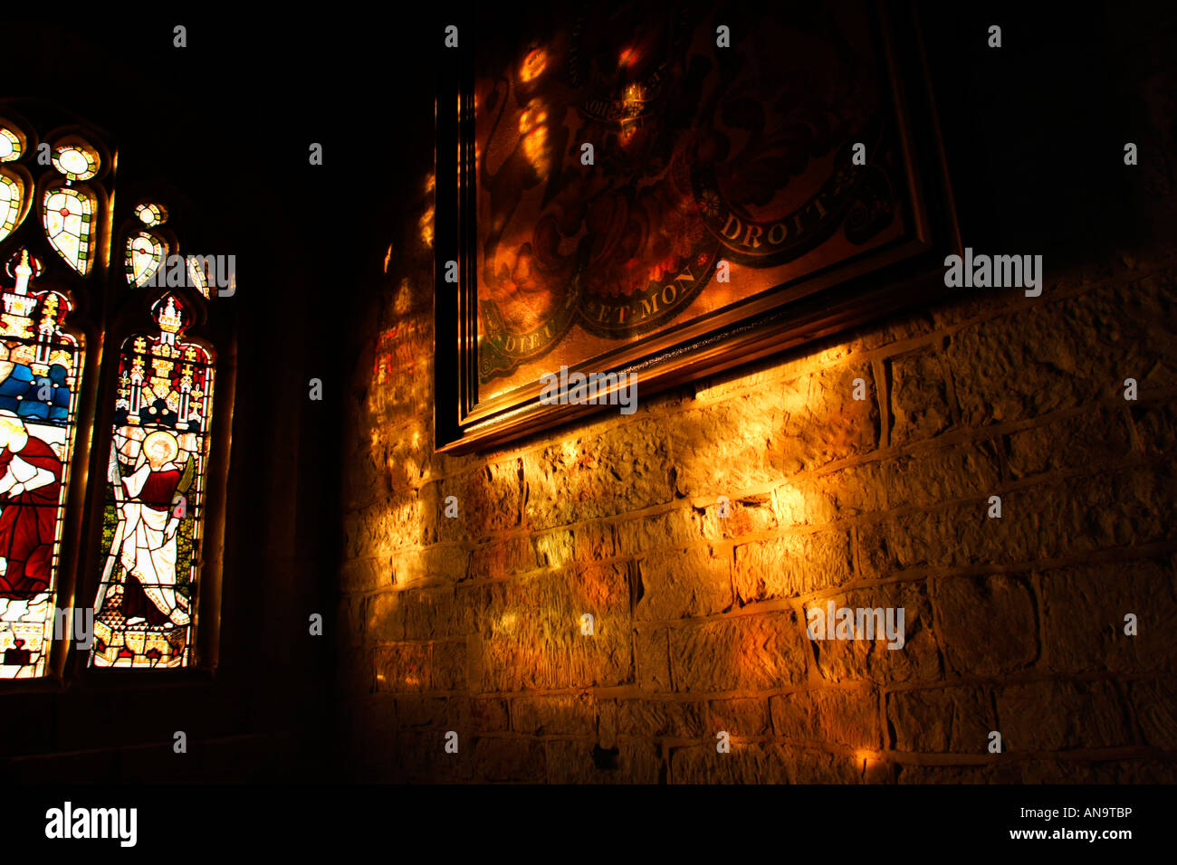 Europe England light coming through stained glass window of church ...