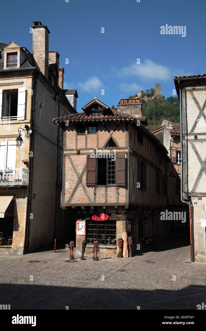 Half timbered corbelled house on the Place du Mercadial at St Cére in ...
