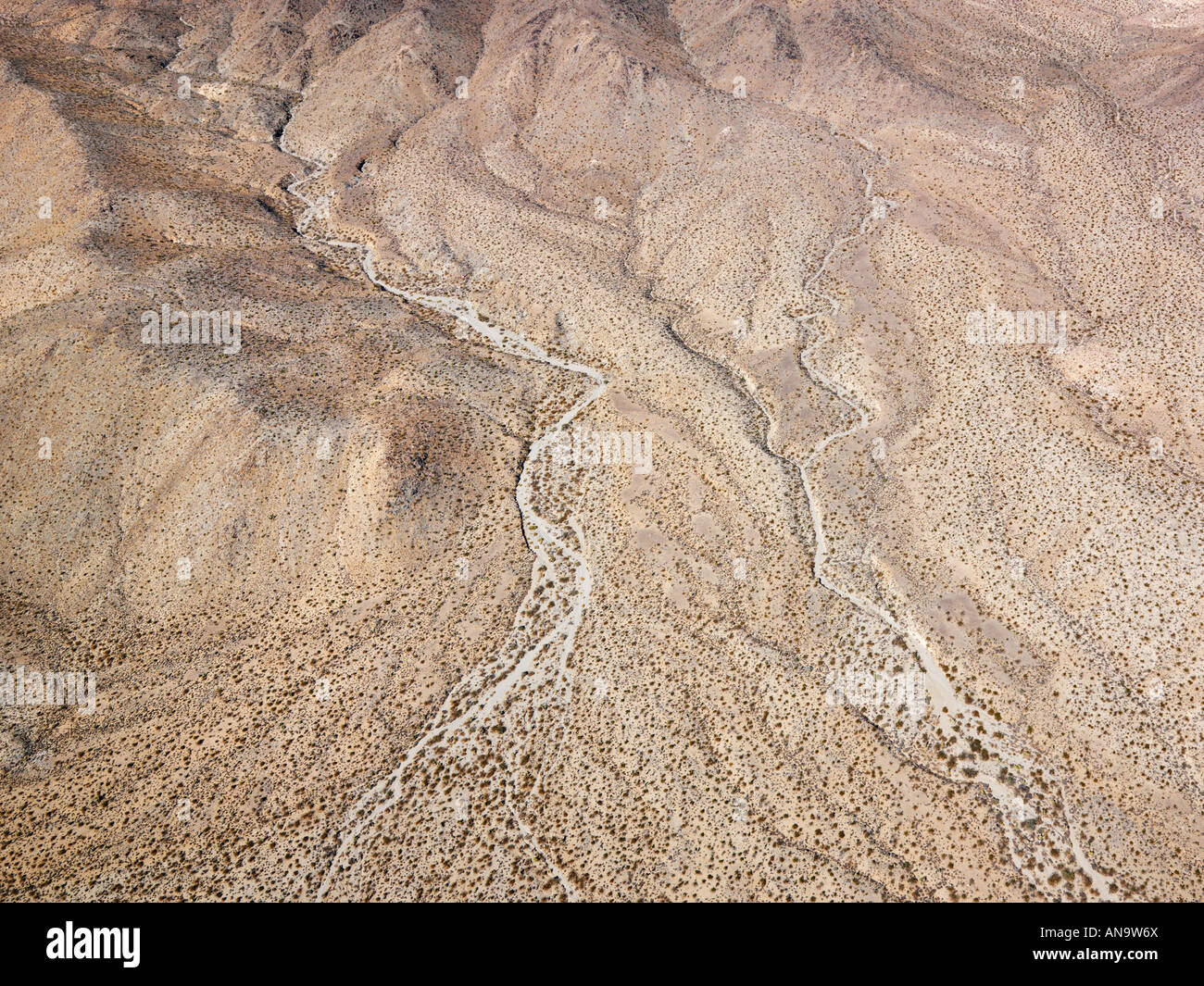 Aerial view of torrid California desert with rocky landforms Stock ...