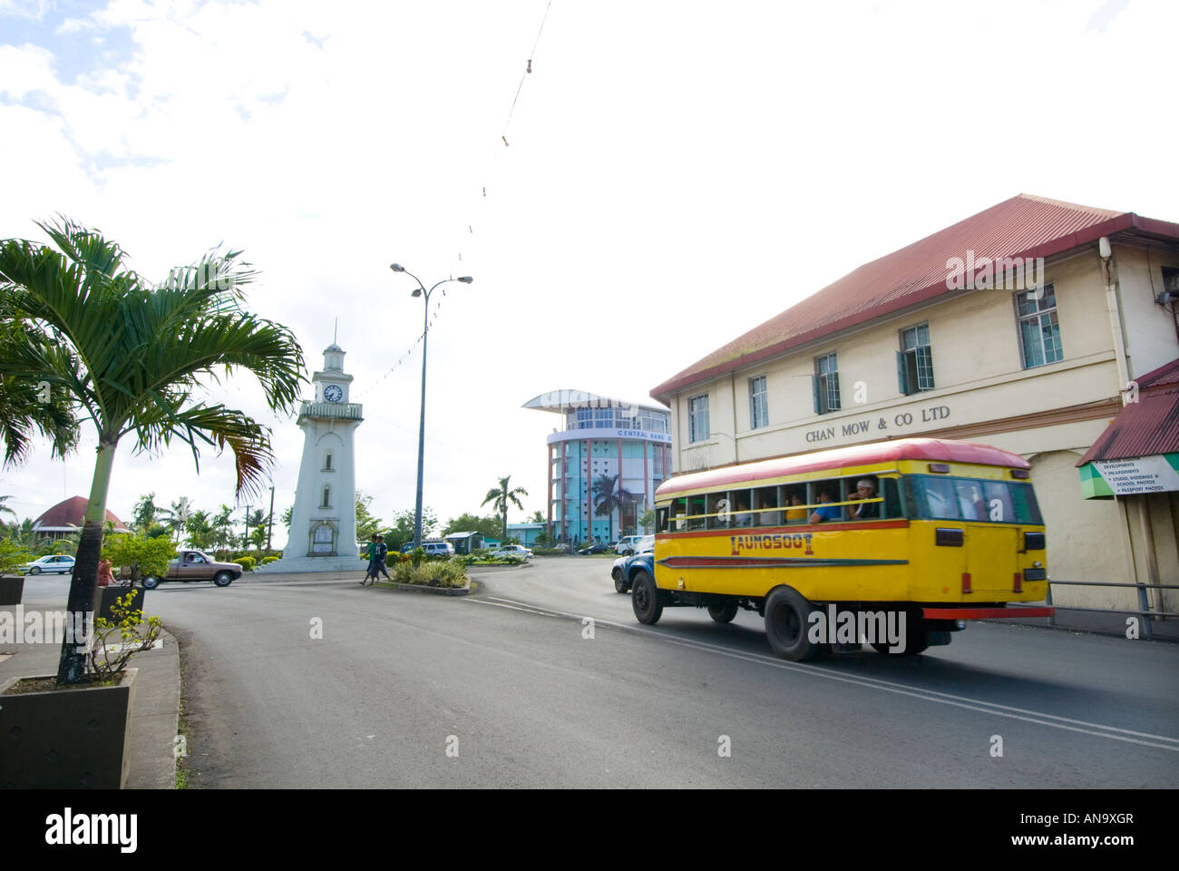 APIA samoa CITY bus autobus red yellow Western Samoa liner place sun ...