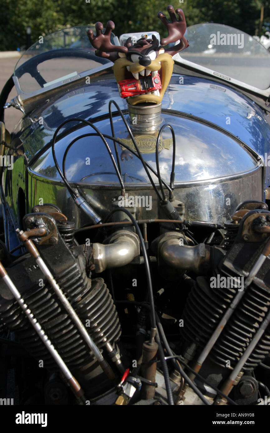 Front view of Matchless engine and Tasmaian Devil mascot on three ...
