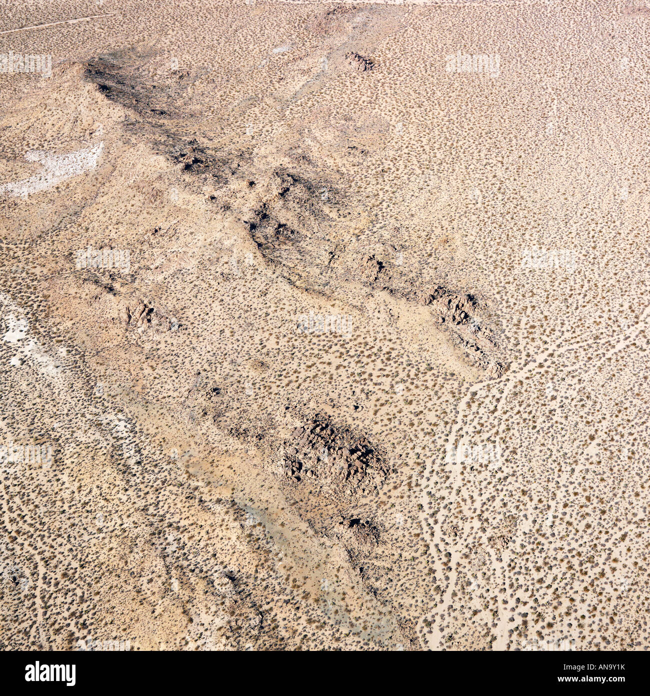 Aerial view of torrid California desert with rocky landforms Stock ...