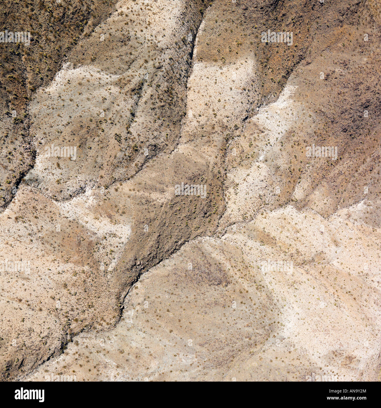 Aerial view of torrid California desert with rocky landforms Stock ...