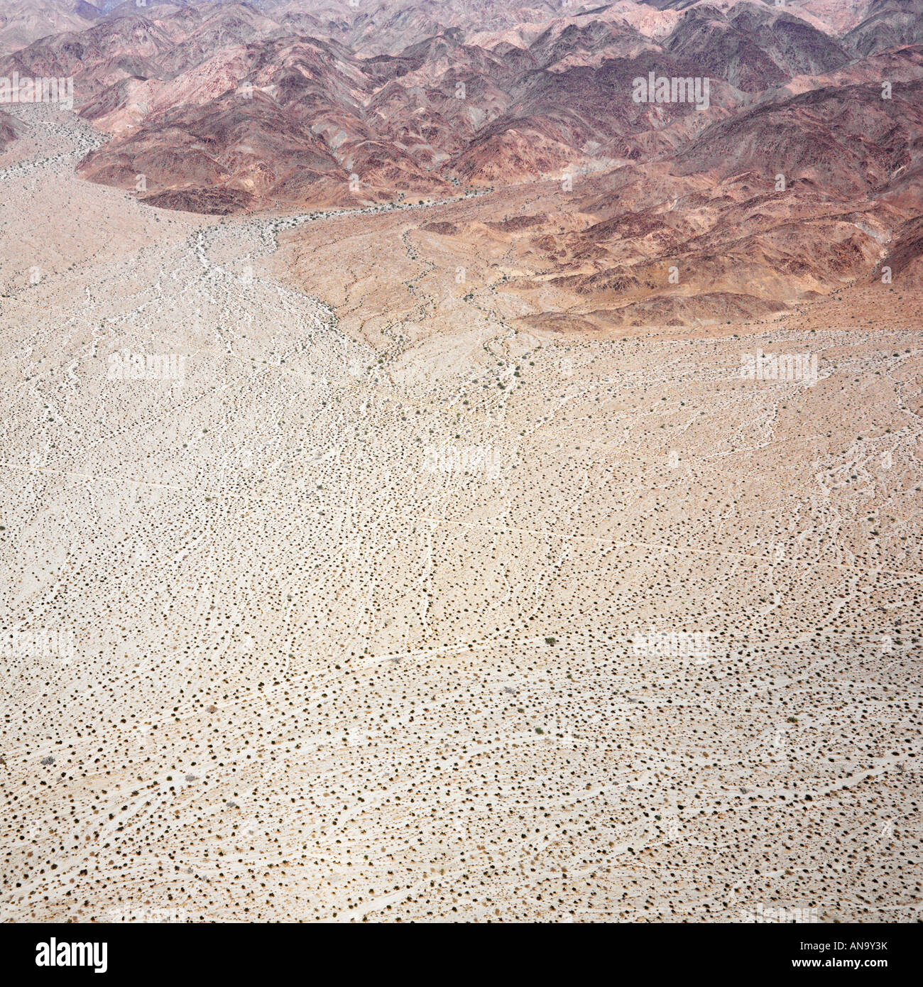Aerial view of torrid California desert with rocky landforms Stock ...