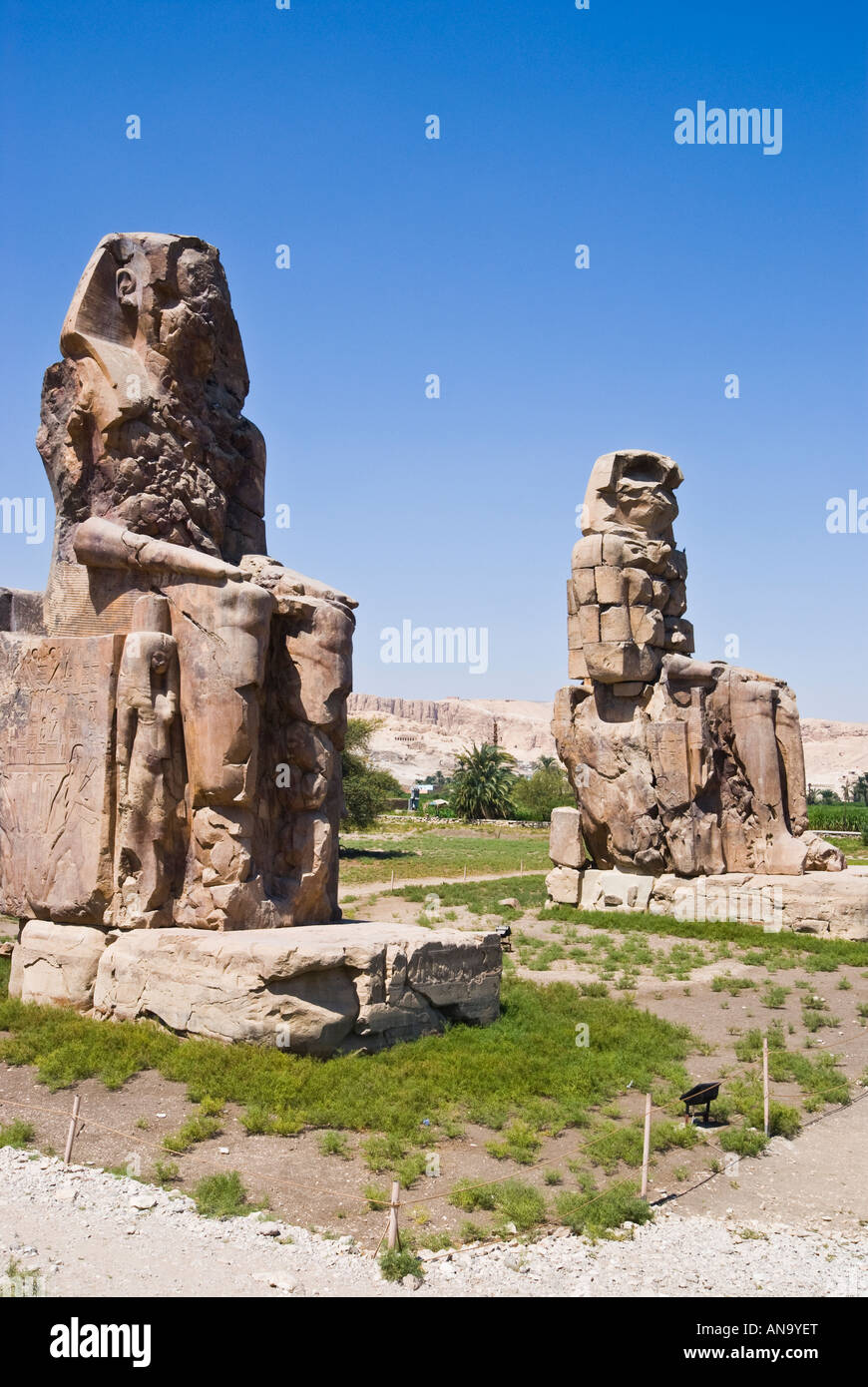 Egypt the Colossi of Memnon near Luxor statues of Amenhotep III once ...