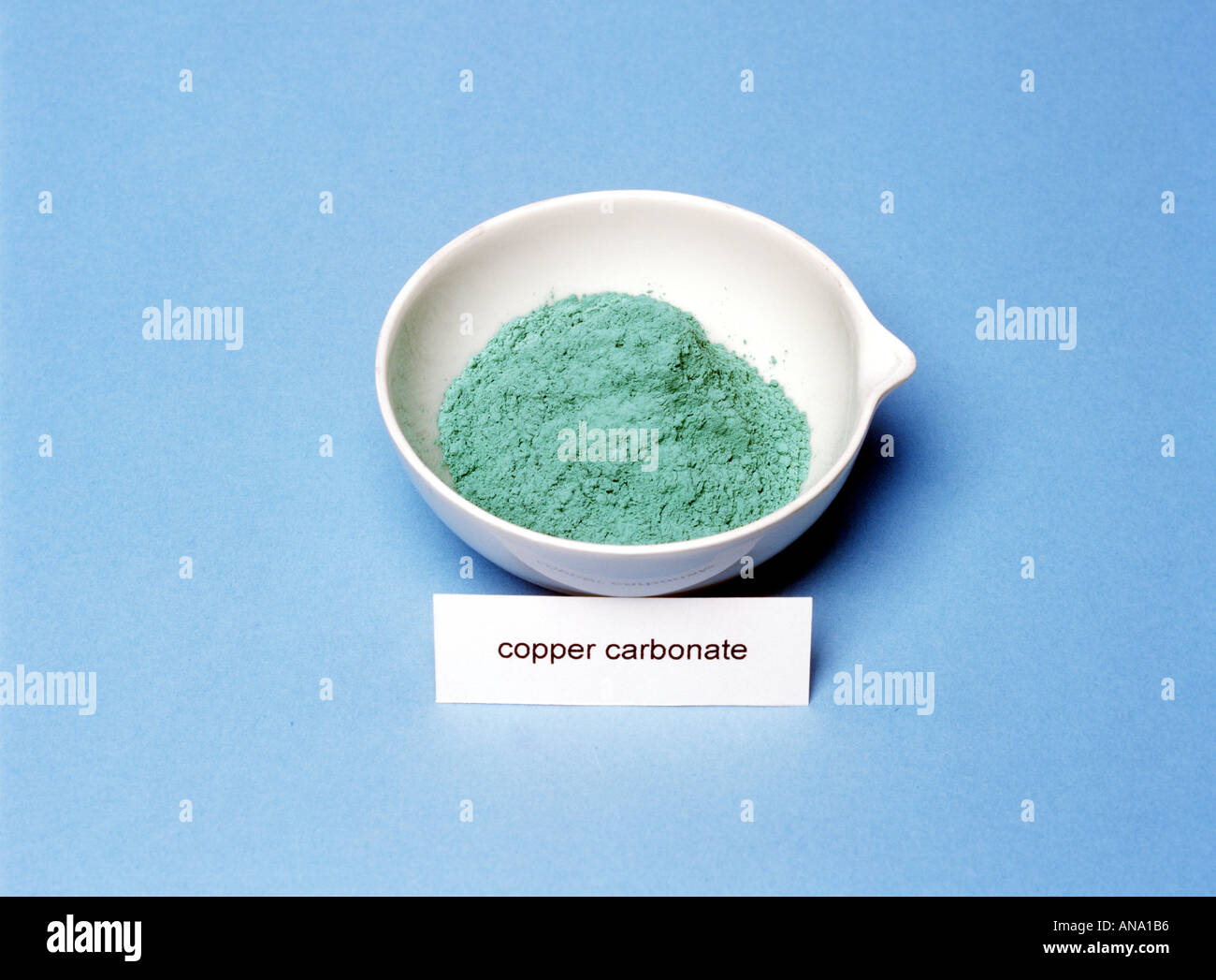 copper carbonate in evaporating basin labelled Stock Photo - Alamy