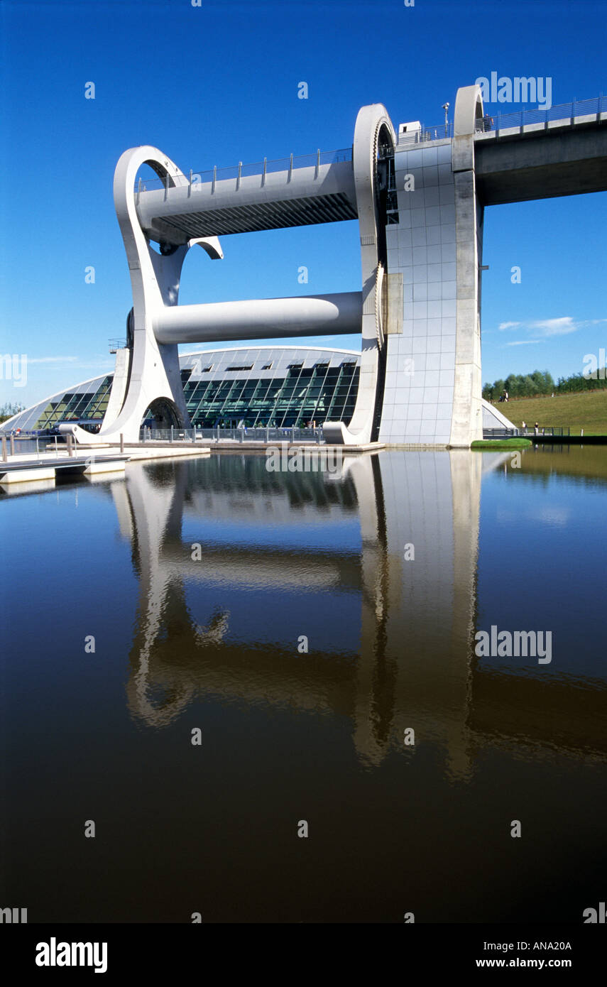 Falkirk Wheel a rotating boat lift joining Forth and Clyde canal with ...