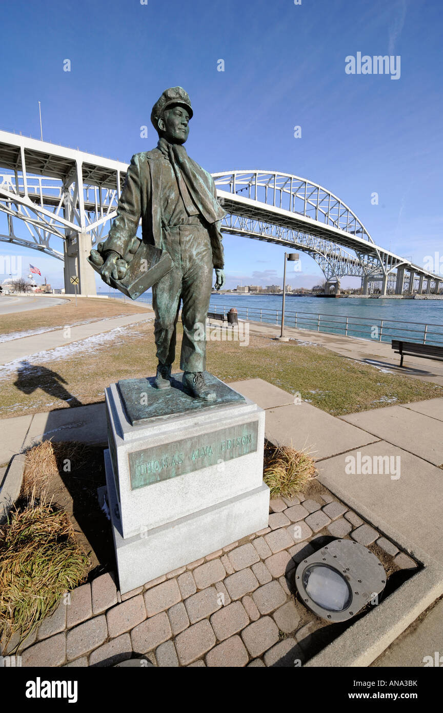 Statue of Thomas A Edison as a young boy under the Blue Water ...