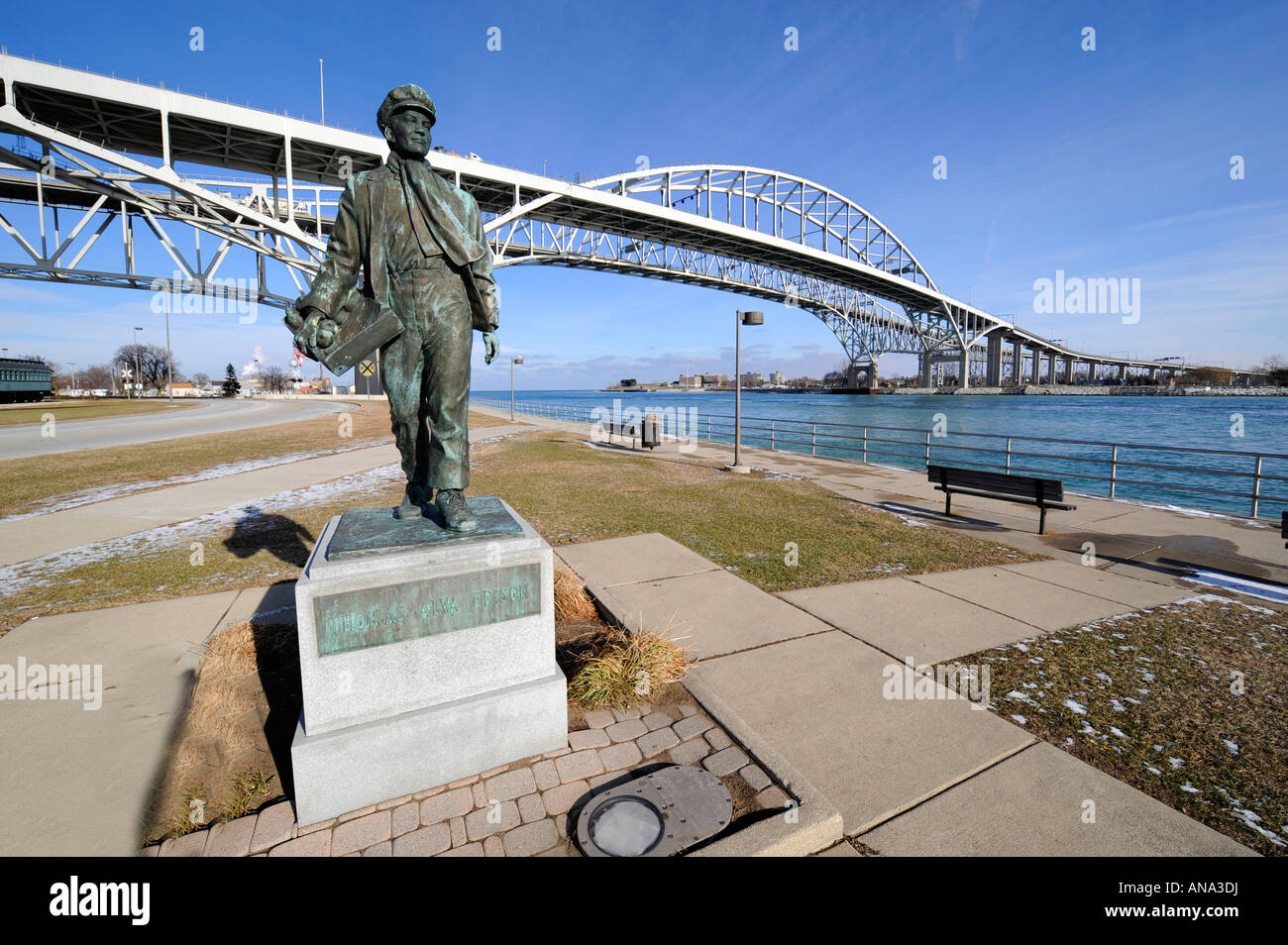 Statue of Thomas A Edison as a young boy under the Blue Water ...
