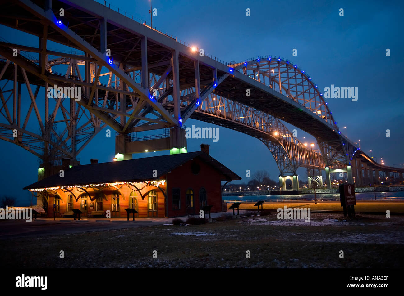 Thomas Edison Train Depot Museum at night under the Blue Water ...