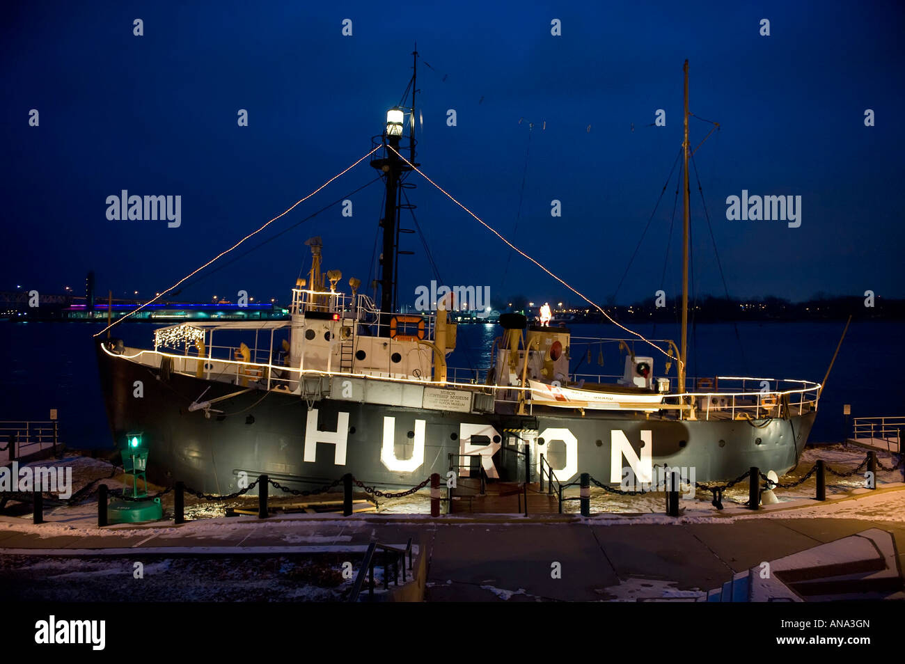 The Huron Museum Lightship at night is an important artifact of Lake ...