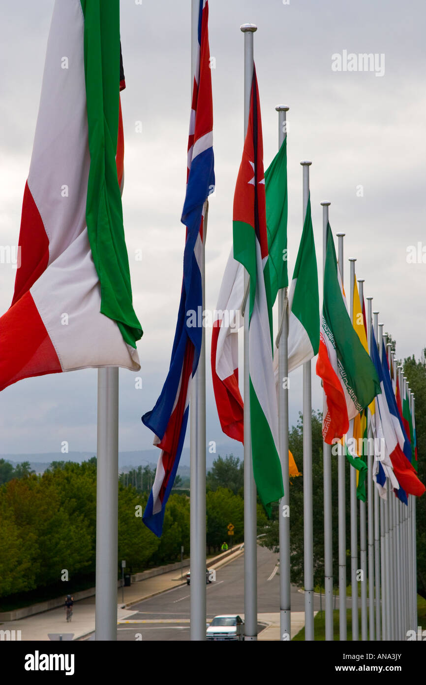 Various national flags near the High Court of Australia, Canberra, ACT ...