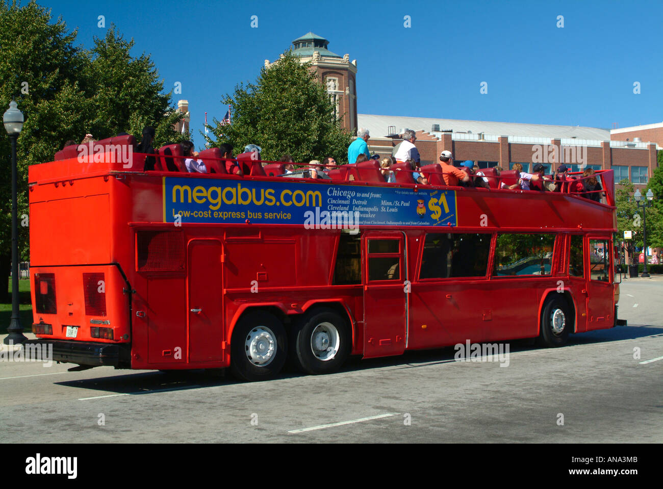 Bright Red Open Topped Tourist Bus near the Navy Pier in Downtown ...