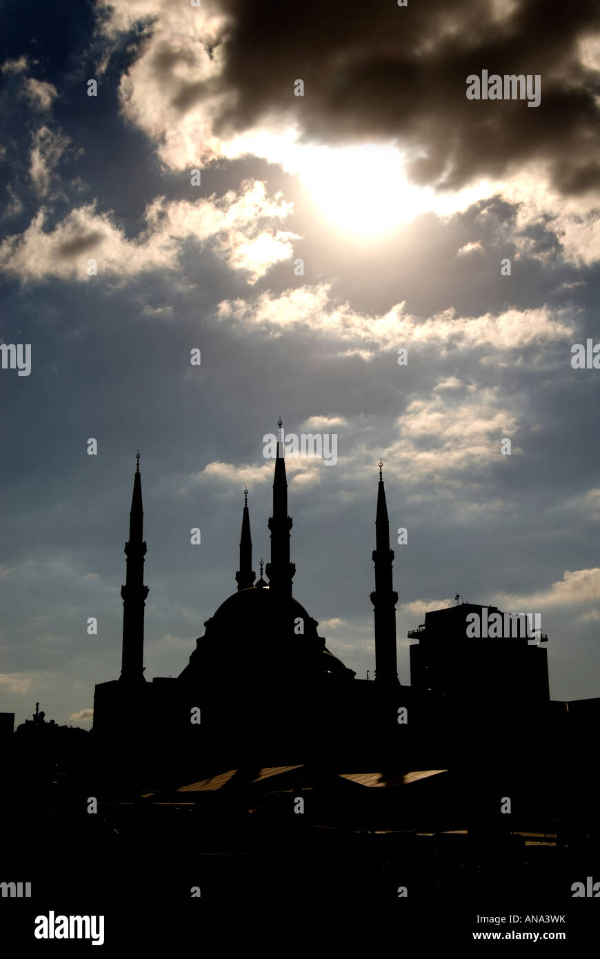 Silhouette of Muhammad Al Amin Mosque downtown Beirut Lebanon Stock ...