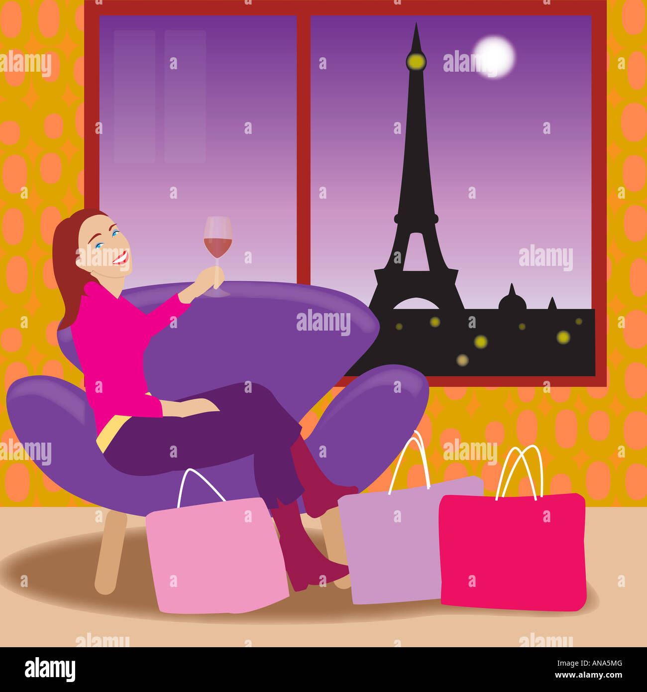 Girl shopping in Paris at night Stock Photo - Alamy