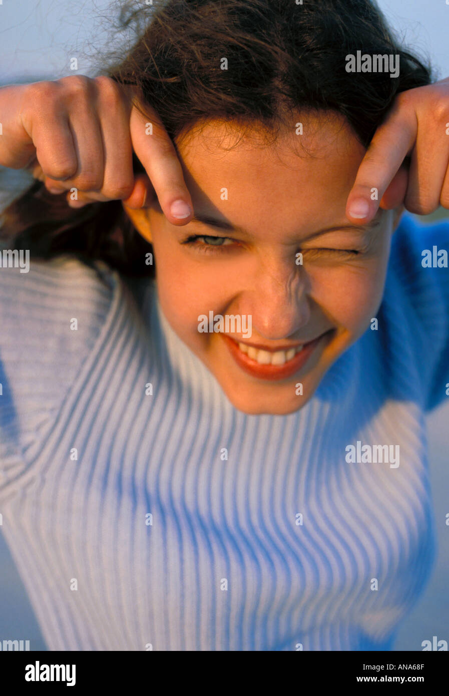 Woman posing as bull Stock Photo - Alamy