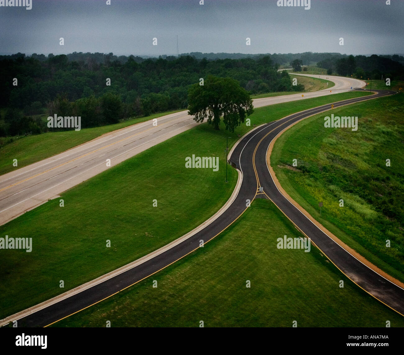 Split road in woods hi-res stock photography and images - Alamy