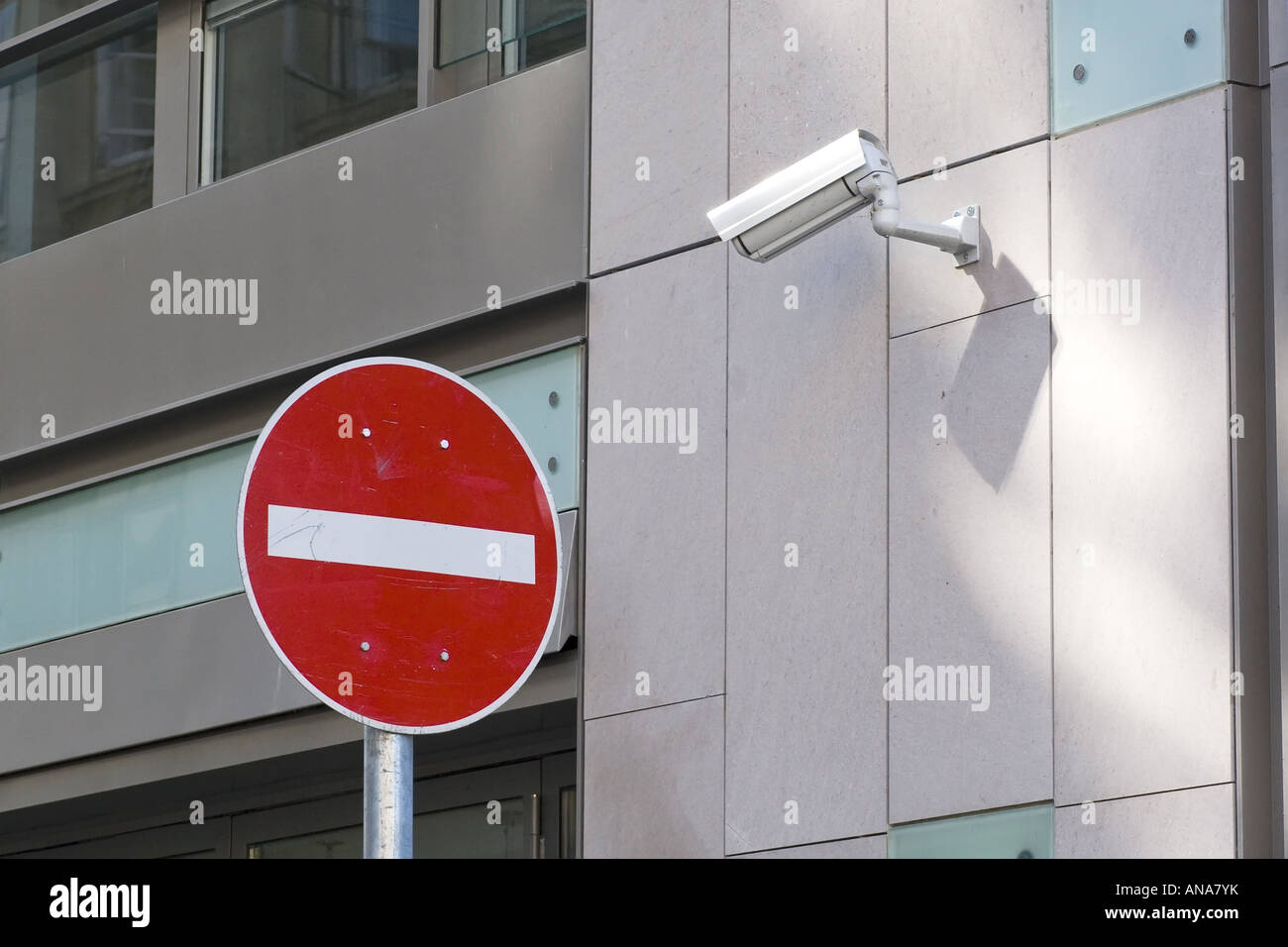 no entry sign and cctv camcorder Budapest Hungary Stock Photo - Alamy