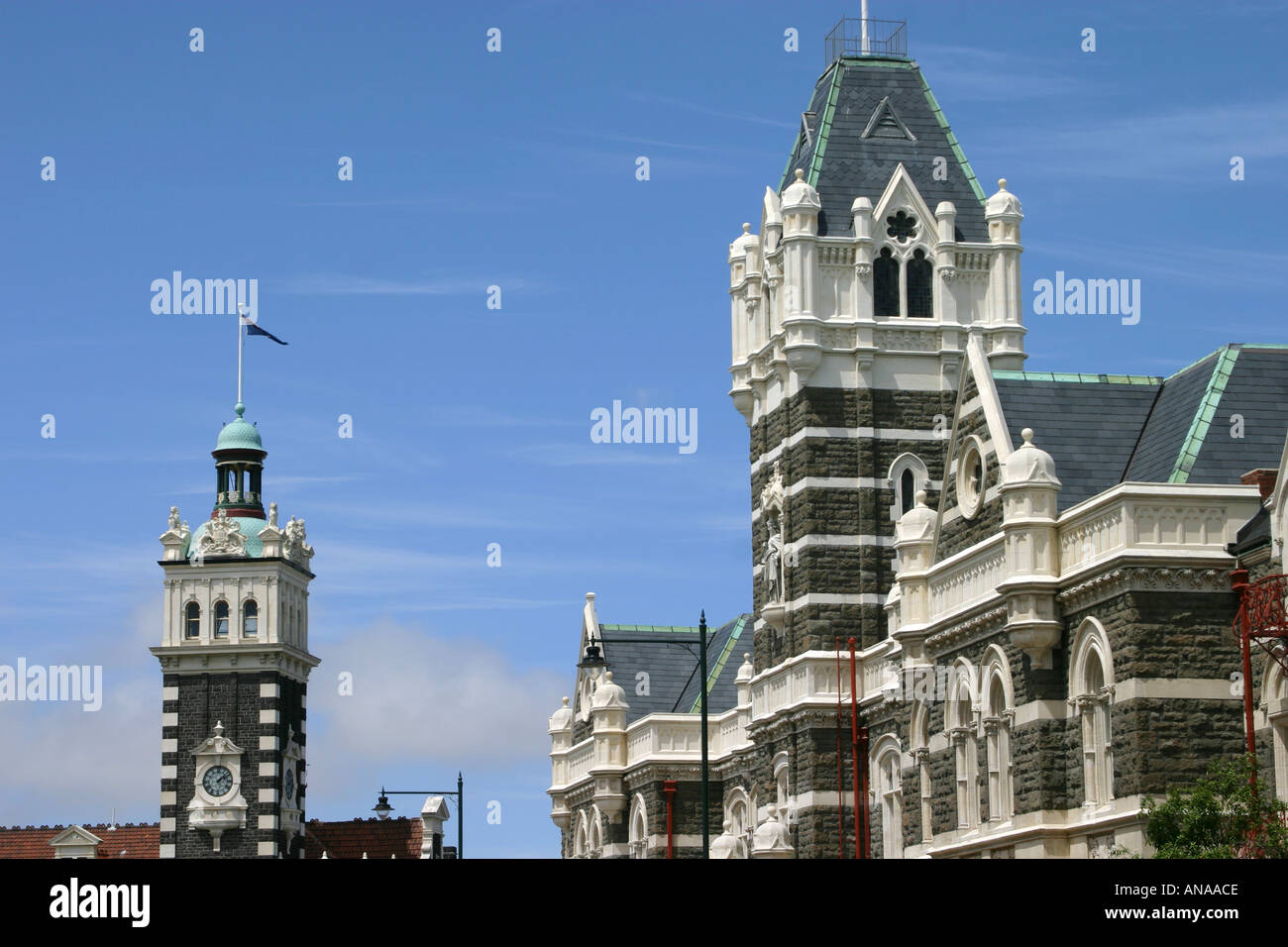 Historic building and Railway Station Tower Dunedin Otage New Zealand ...
