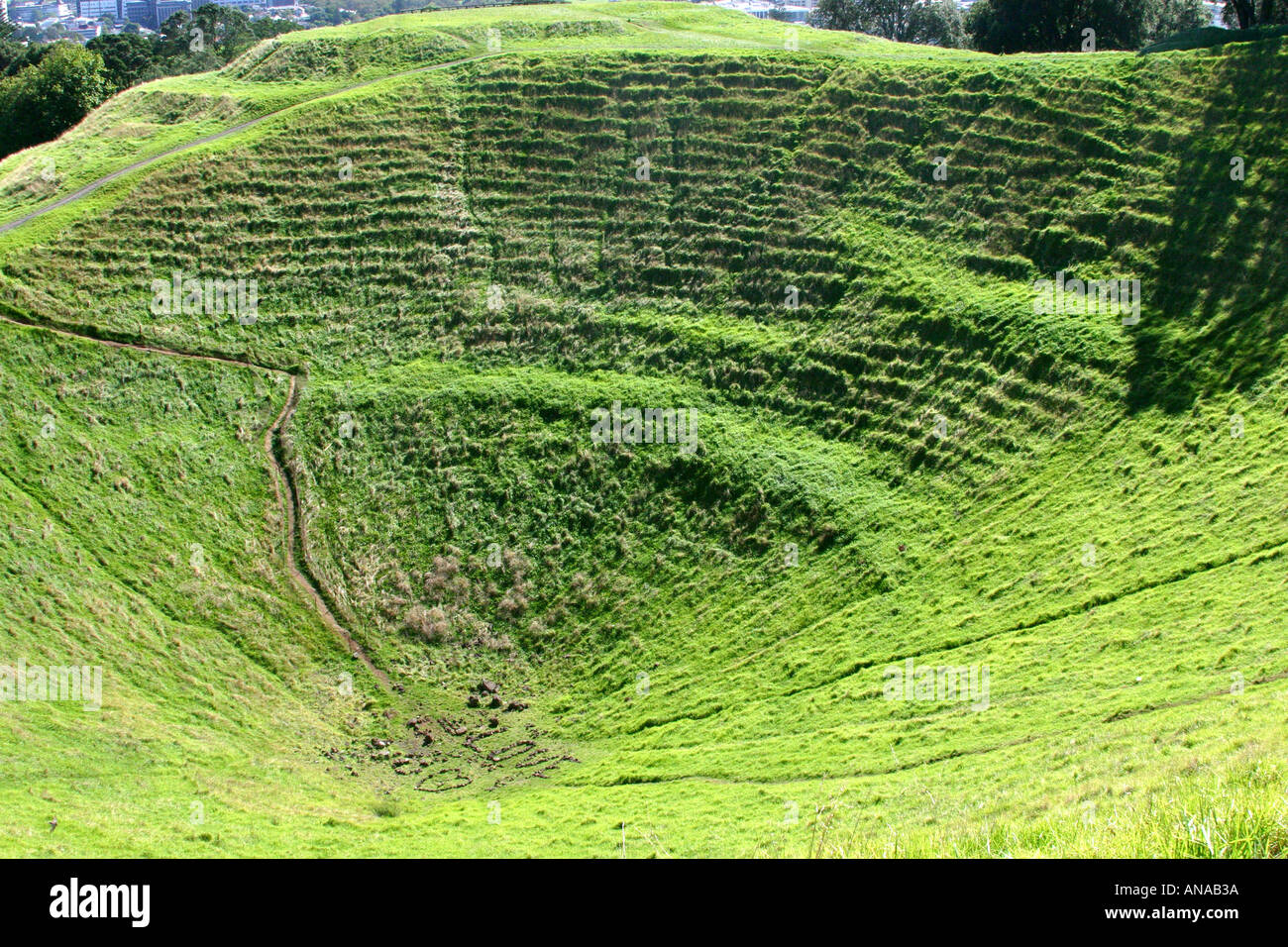 I love you sign made of stones in big letters written on Mt Eden ...