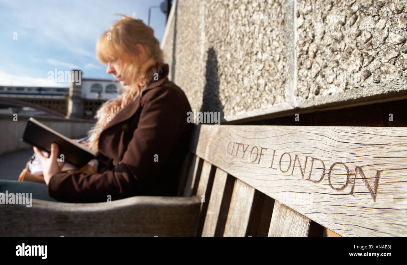 City of London bench seat alongside the River Thames England UK Stock ...