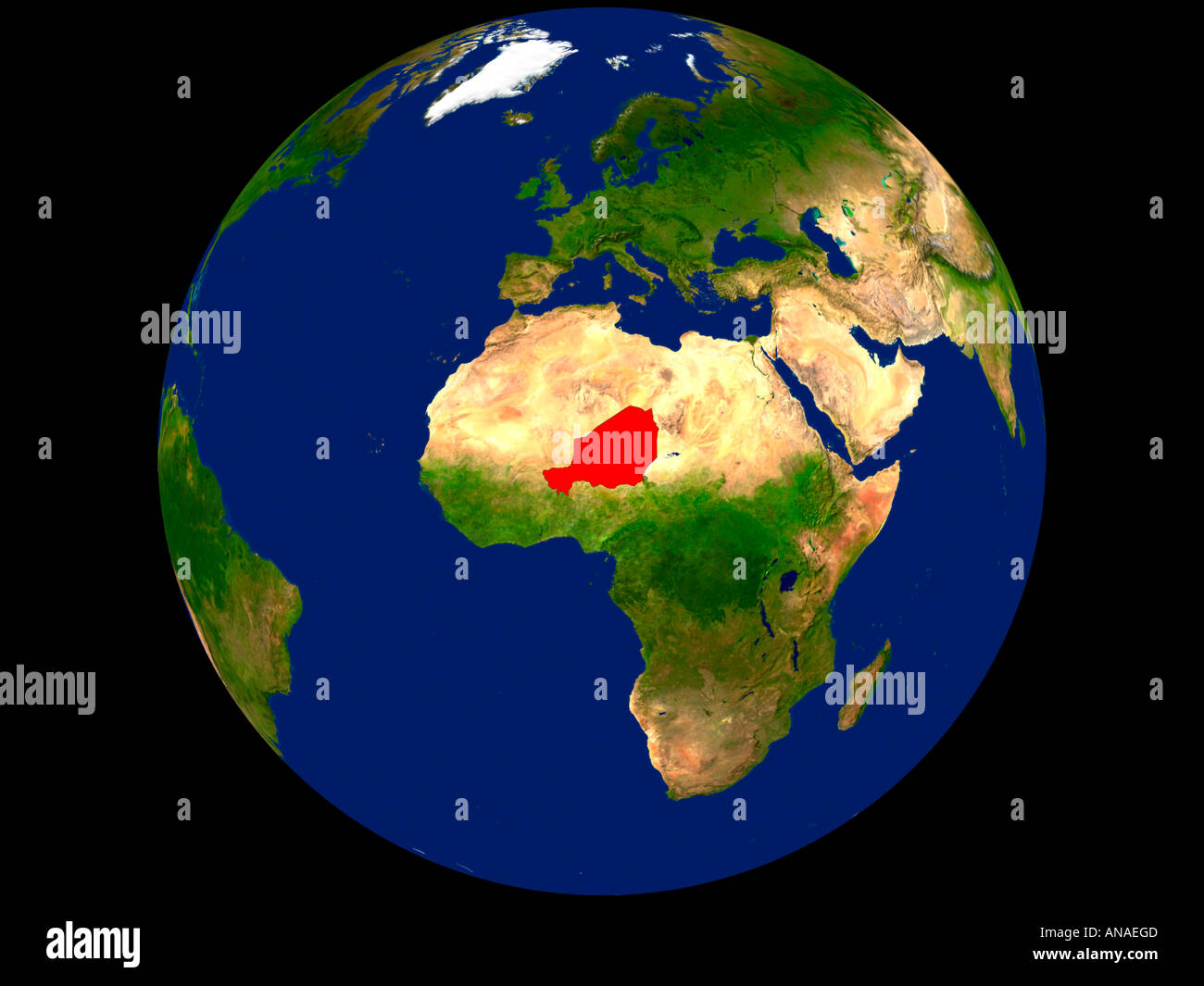 Satellite Image Of Niger in Africa, Highlighted Red Stock Photo - Alamy