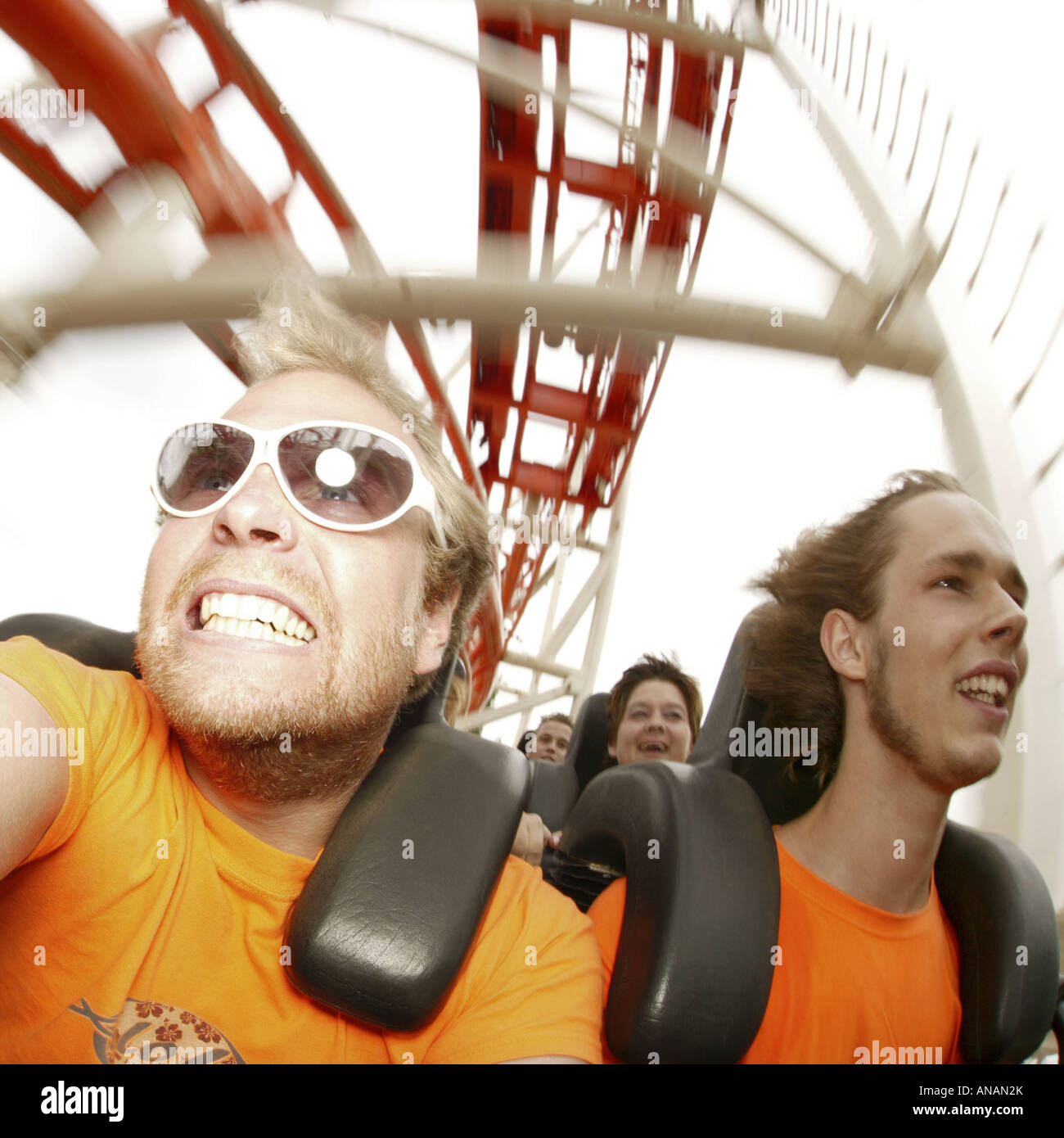 crazy young men on the Crange fun fair, Germany, North Rhine-Westphalia ...