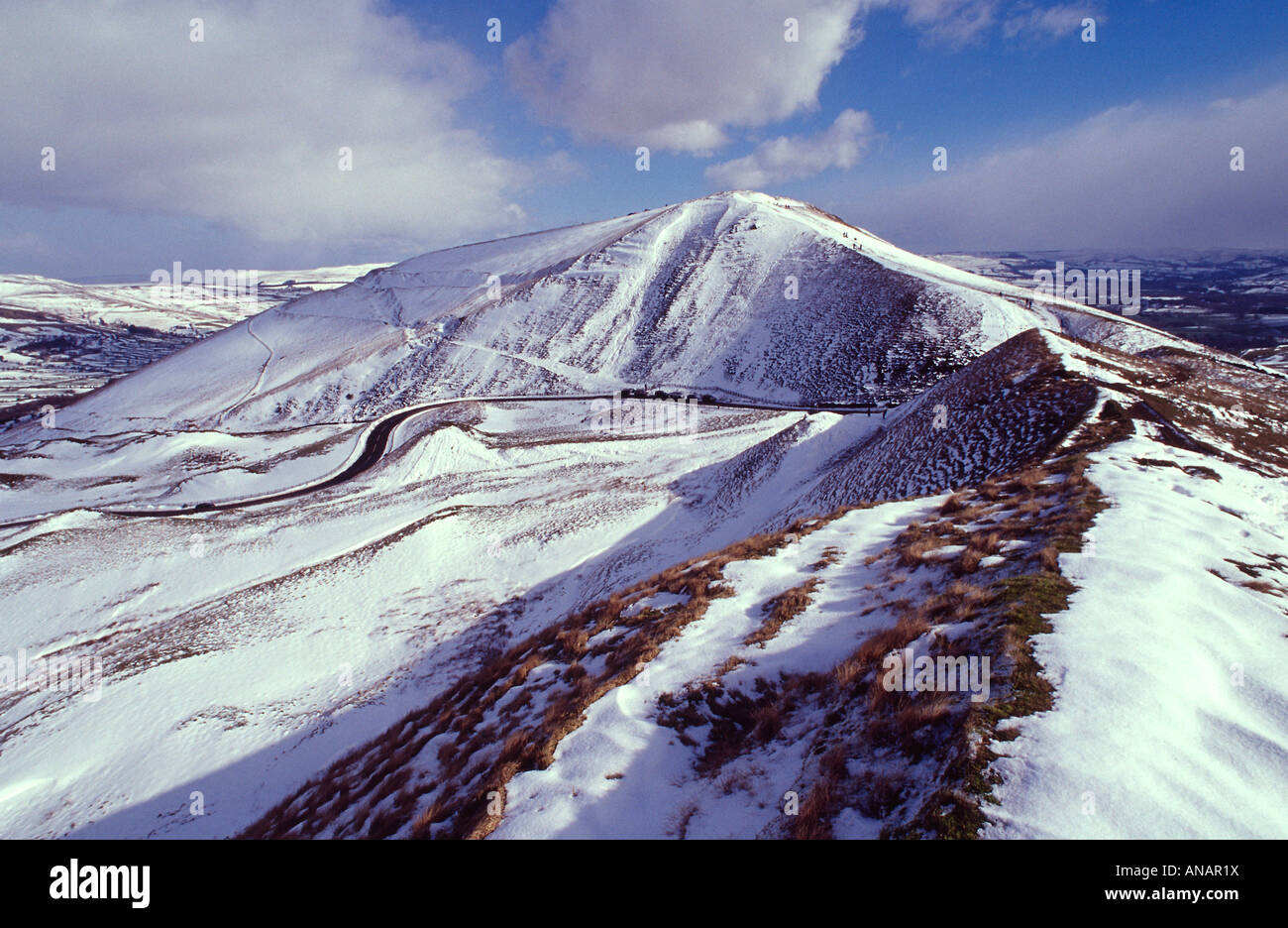mam tor from lords seat winter snow derbyshire high peak district ...