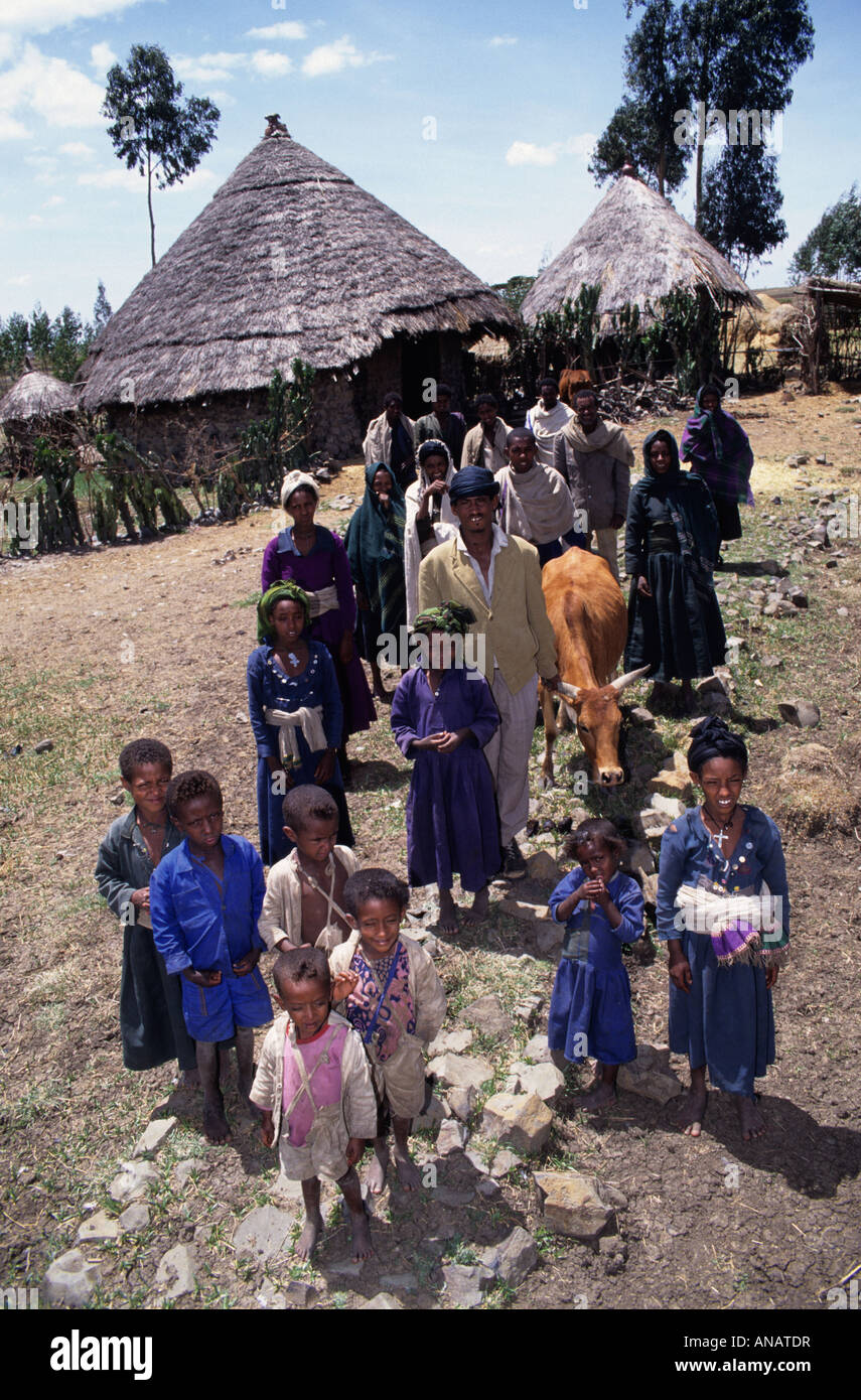 Extended family outside their family village Rural Ethiopia Stock Photo ...