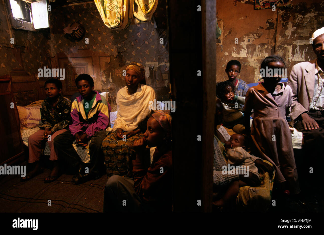 2 Familes packed into two rooms Shanty town in Addis Ababa Ethiopia ...