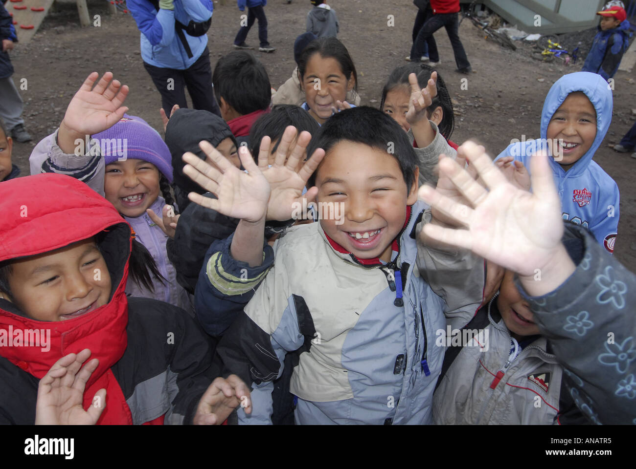 Children playing on a school break School Coastal Inuit community of ...