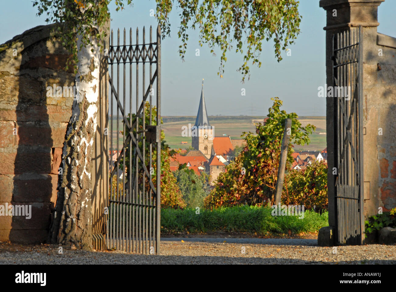 view of Freinsheim through opened gate, Germany, Rhineland-Palatinate ...