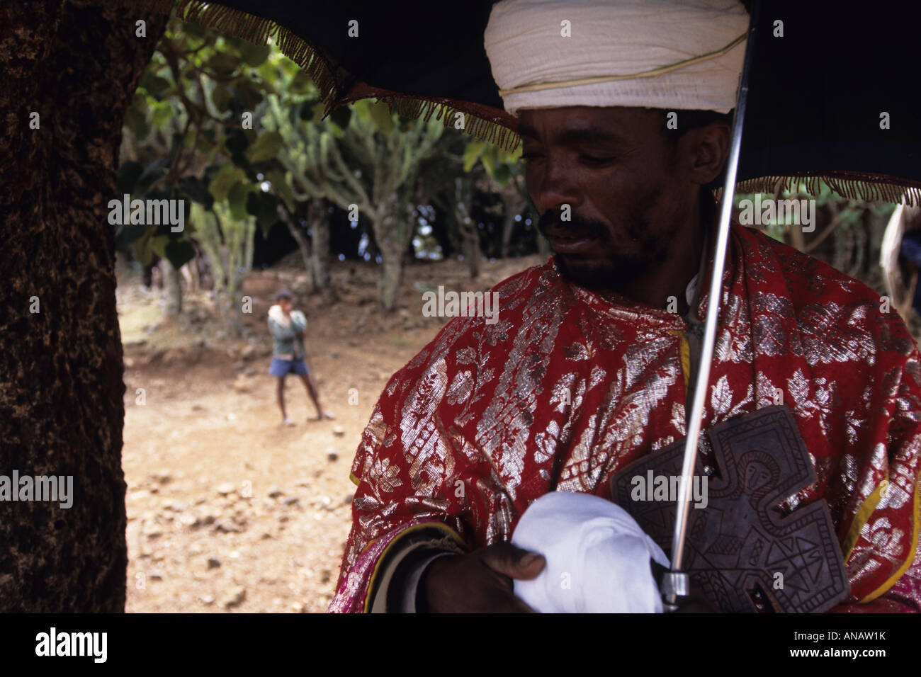 A priest outside an orthodox christian coptic church The highlands of ...
