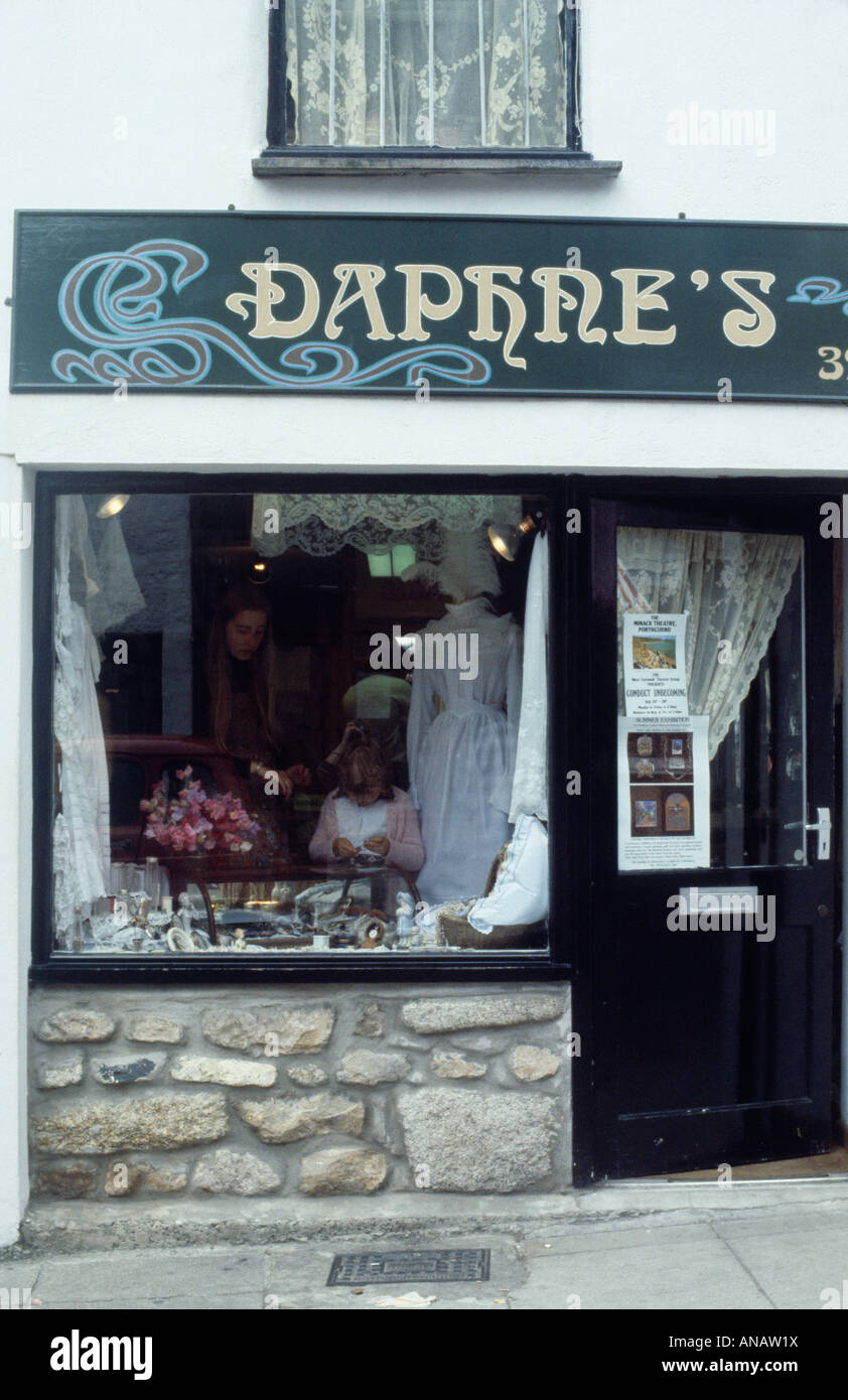 Painted Art Nouveau style sign above window of Daphne' vintage clothes ...
