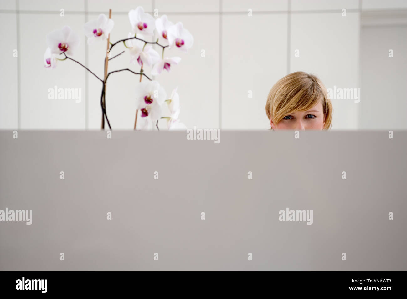 Receptionist sitting behind reception desk hi-res stock photography and ...