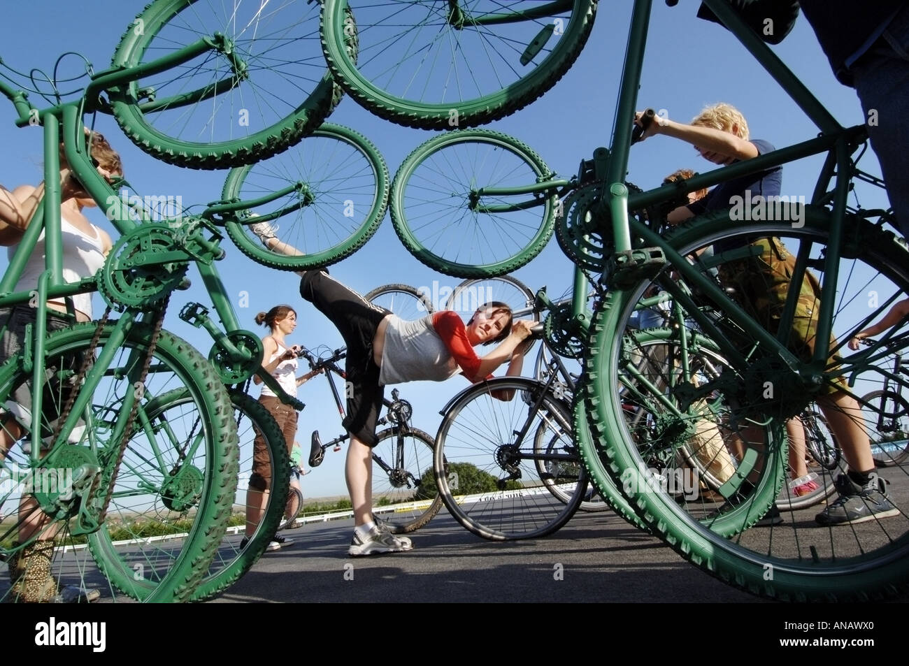 Dancers rehearse a bicycle ballet to celebrate Car Free Day Stock Photo ...