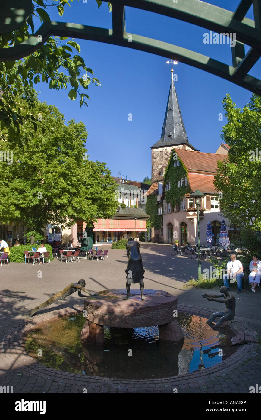 tower and historical house in Eberbach, Germany, Baden-Wuerttemberg ...