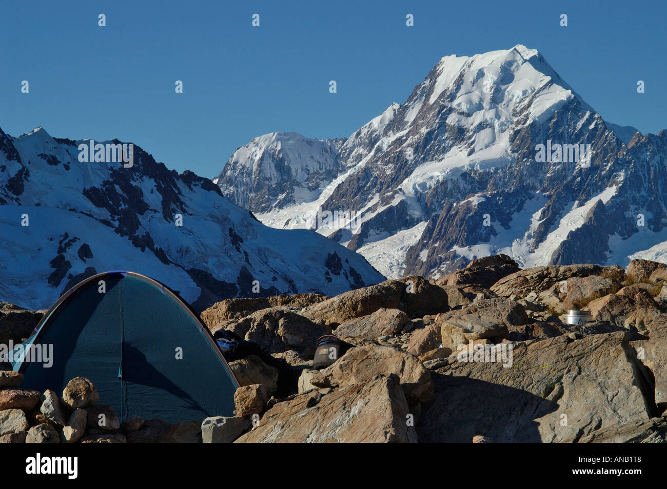 Mt.Cook (3754m) also called Aoraki, old Mueller hut, Mount Cook ...