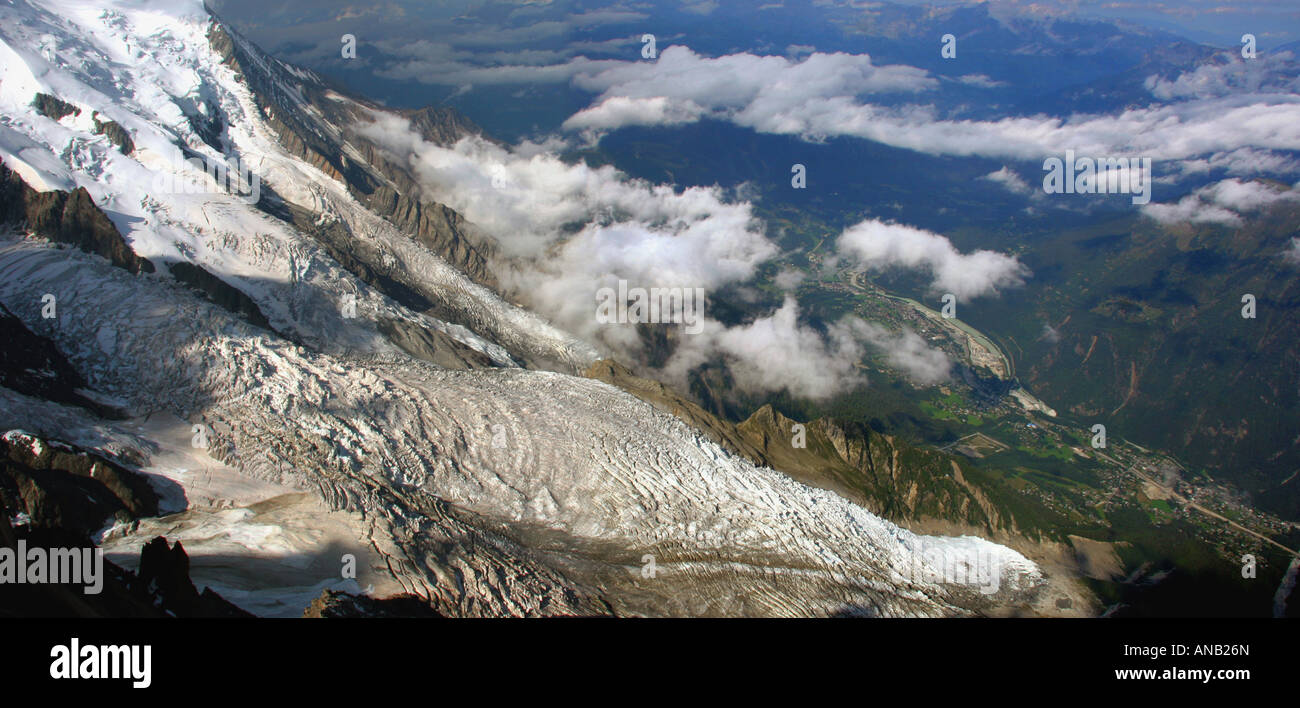 Mont Blanc. View on the Chamonix valley from the Aiguille du Midi in ...