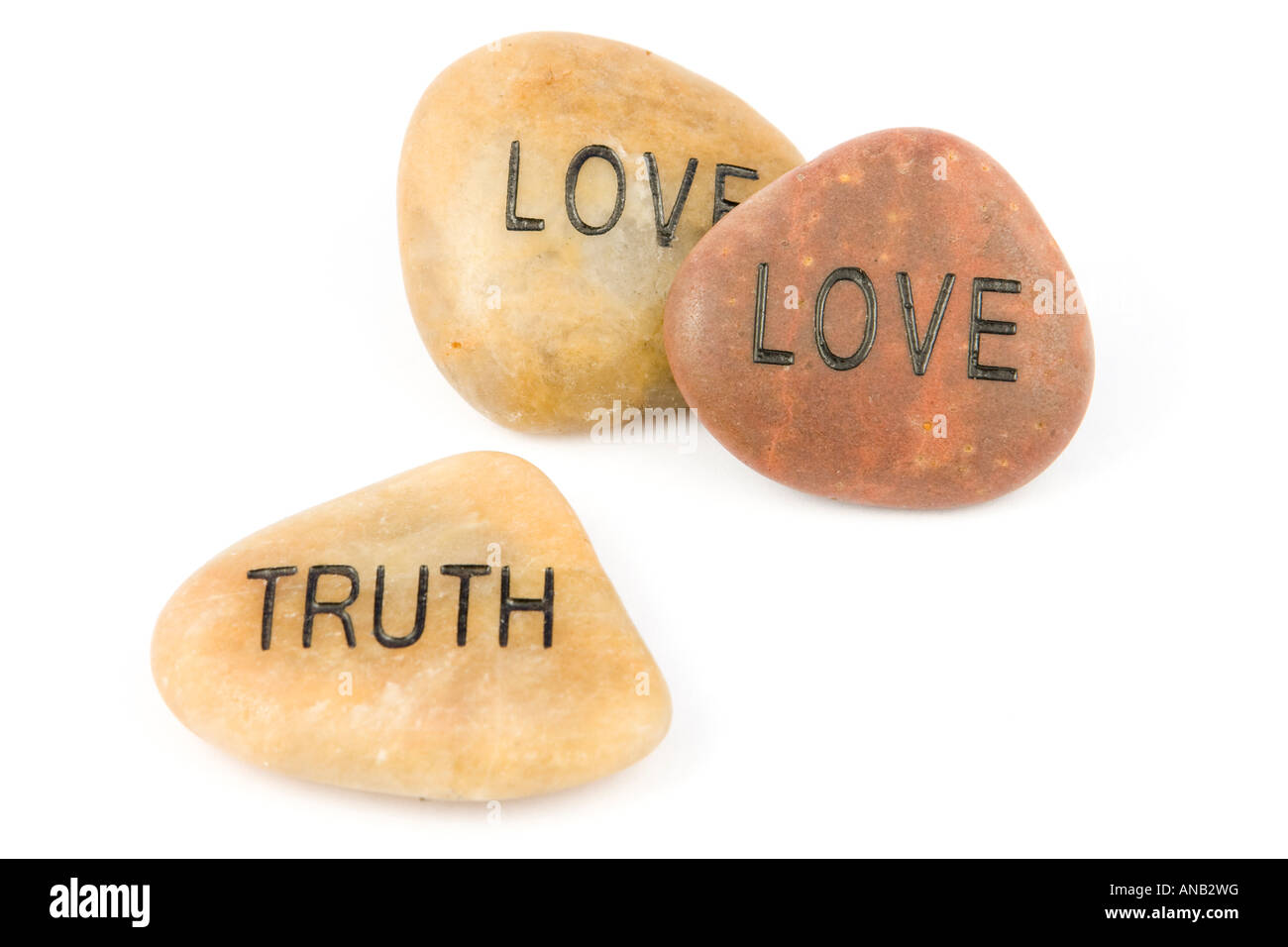 Words on stones: Love and Truth Stock Photo - Alamy