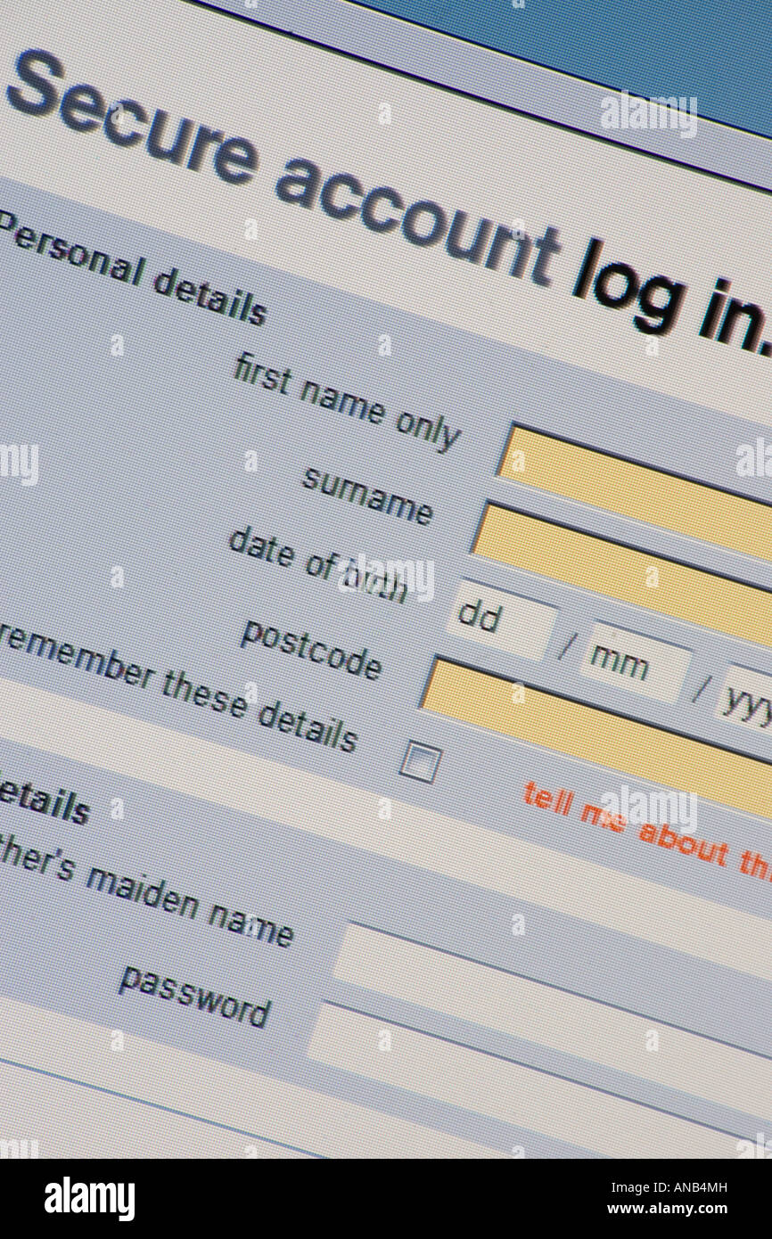 Screenshot of an online banking log in page Stock Photo - Alamy