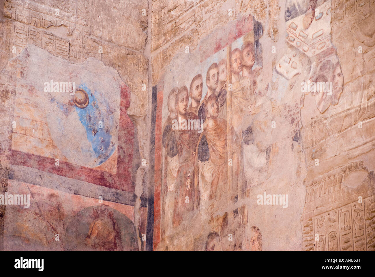 Egypt Luxor the temple Coptic Christian wall painting plastered over ...